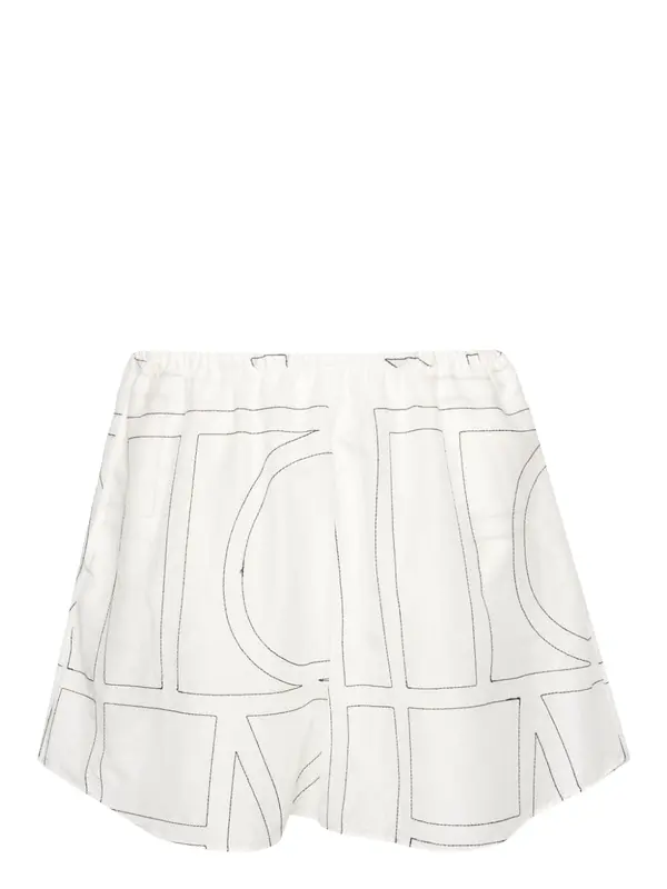 TOTEME Monogram-embroidered Thigh-length Shorts - White