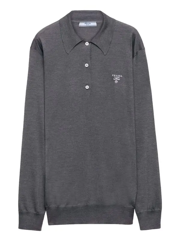 Prada Embroidered-logo Silk Polo Shirt - Grey