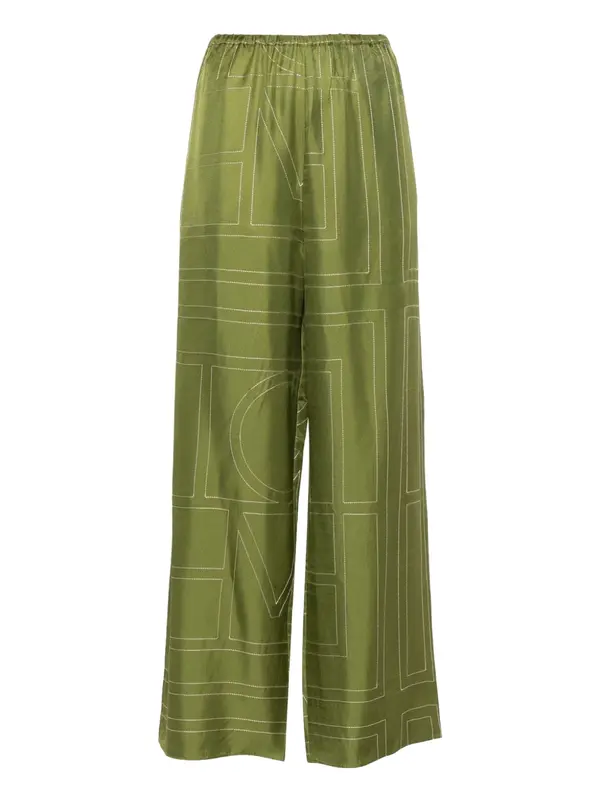 TOTEME Monogram Silk Trousers - Green