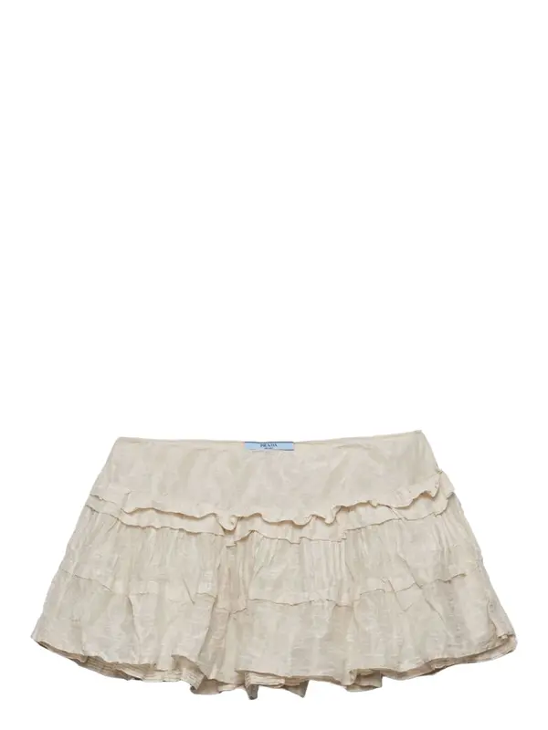 Prada Crinkled Ruffled Miniskirt - Neutrals