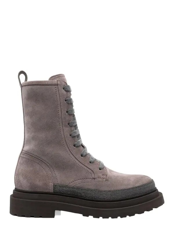 Brunello Cucinelli Monili-detail Suede Boots - Grey