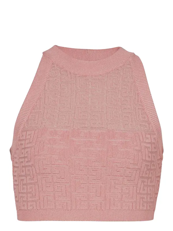 Balmain Monogram Knitted Top - Pink
