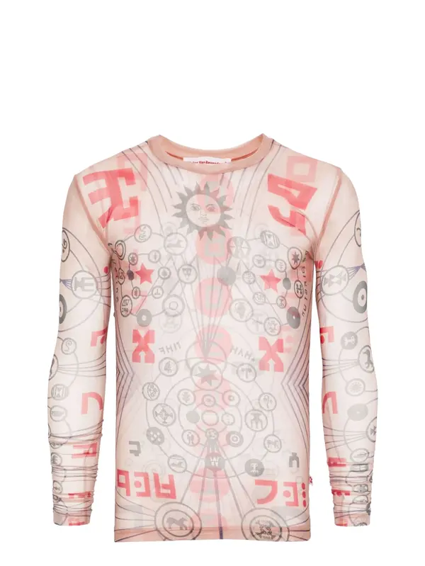 WALTER VAN BEIRENDONCK Graphic-print Mesh Top - Neutrals