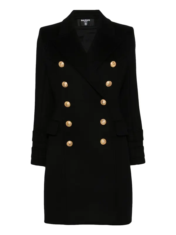 Balmain Double-breasted Wool Coat - Black