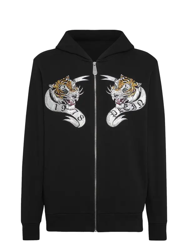 Philipp Plein Tiger-print Crystal-embellished Hoodie - Black