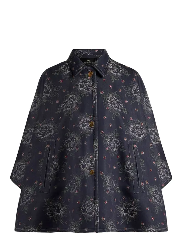 Etro Floral-pattern Jacquard Denim Cape - Blue