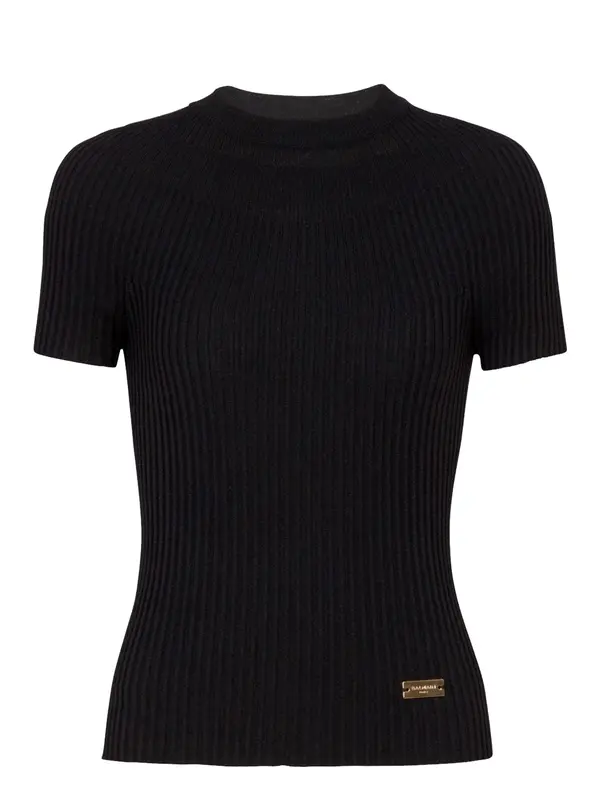 Balmain Logo-plaque Ribbed Knit Top - Black