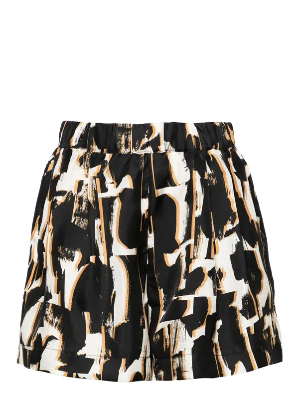 Asceno Zurich Abstract-print Silk Shorts - Black