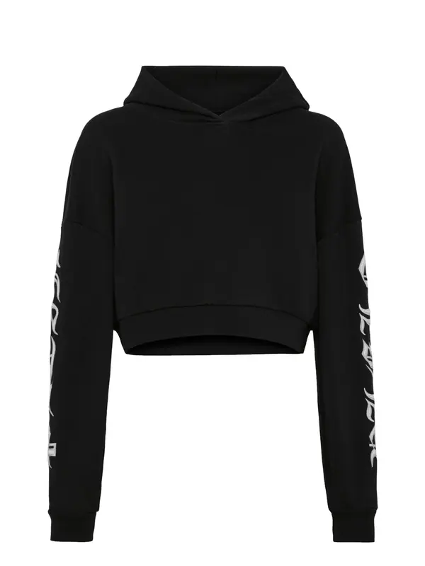 Philipp Plein Logo-embroidered Cropped Hoodie - Black