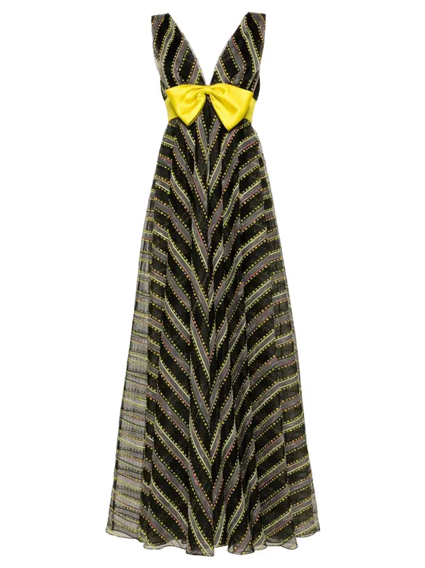 GEMY MAALOUF Striped Sleeveless Gown - Yellow