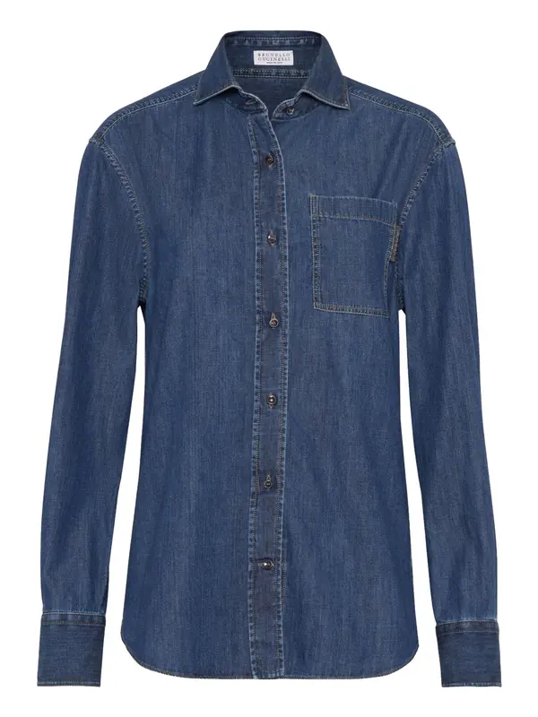 Brunello Cucinelli Monili-detail Denim Shirt - Blue