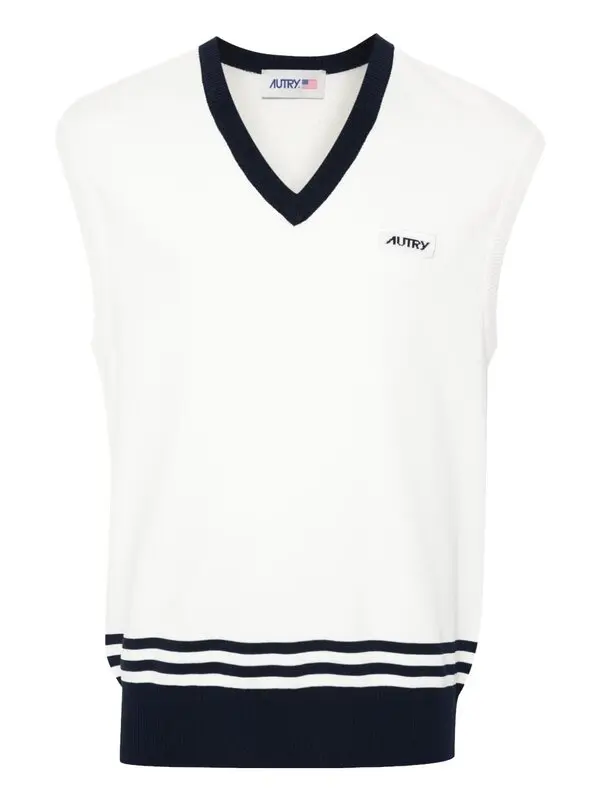 AUTRY Embroidered-logo Knitted Vest - White