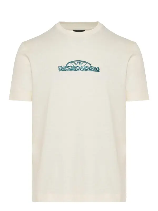 Emporio Armani Logo-embroidered Crew Neck T-shirt - Neutrals