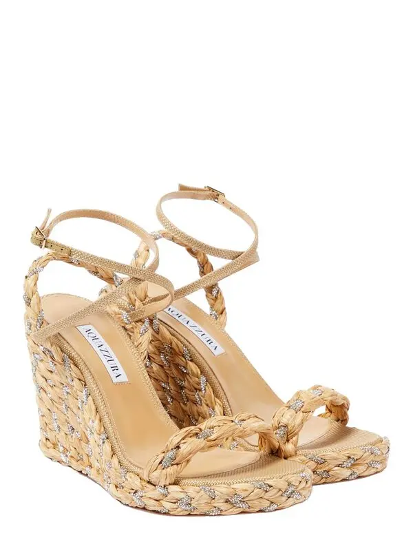 AQUAZZURA Costiera 120 Embellished Espadrille Wedges - Beige