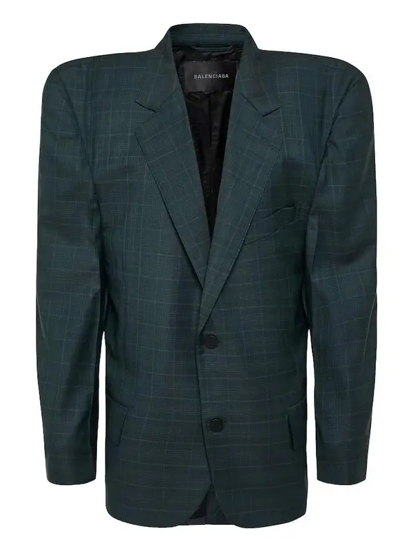 Balenciaga Boxy Checked Wool Blazer - Green