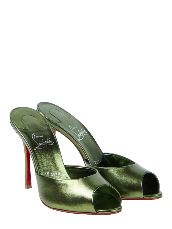 CHRISTIAN LOUBOUTIN Me Dolly 100 Metallic Leather Mules - Green