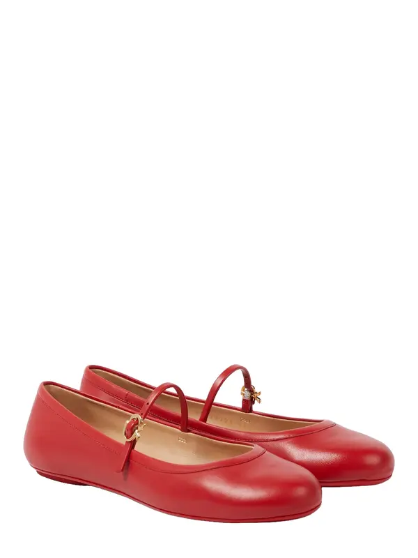 GIANVITO ROSSI Carla Leather Mary Jane Flats - Red