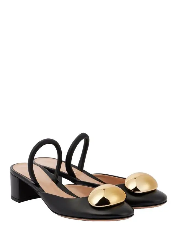 GIANVITO ROSSI Sphera 45 Leather Pumps With Gold Detailing - Black
