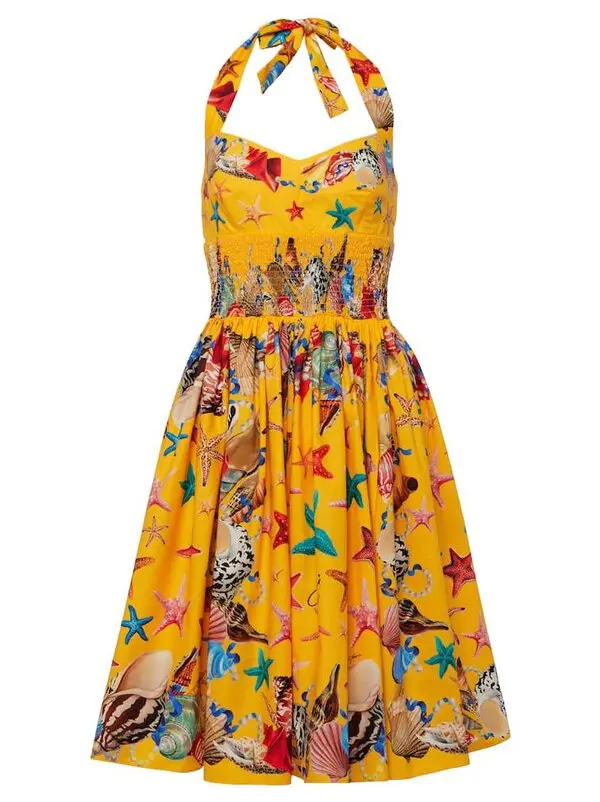 Dolce & Gabbana Capri Printed Shirred Cotton Midi Dress - Multicoloured