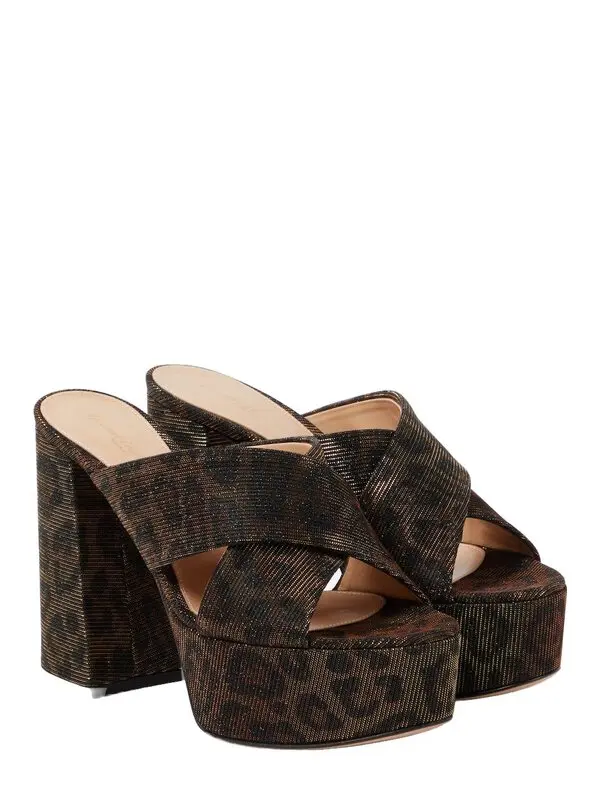 GIANVITO ROSSI Leopard-print Lamé Platform Mules - Brown
