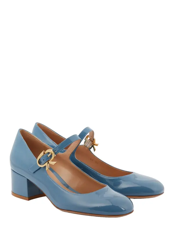 GIANVITO ROSSI Mary Ribbon Patent Leather Mary Jane Pumps - Blue