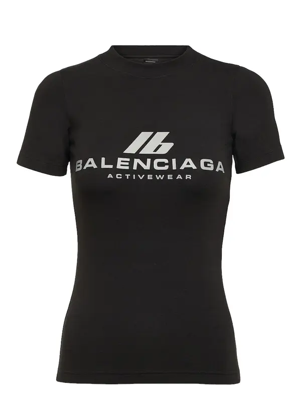 Balenciaga Logo Cotton-blend Jersey T-shirt - Black