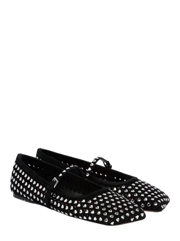 Amina Muaddi Ane Crystal-embellished Leather Mary Jane Flats - Black