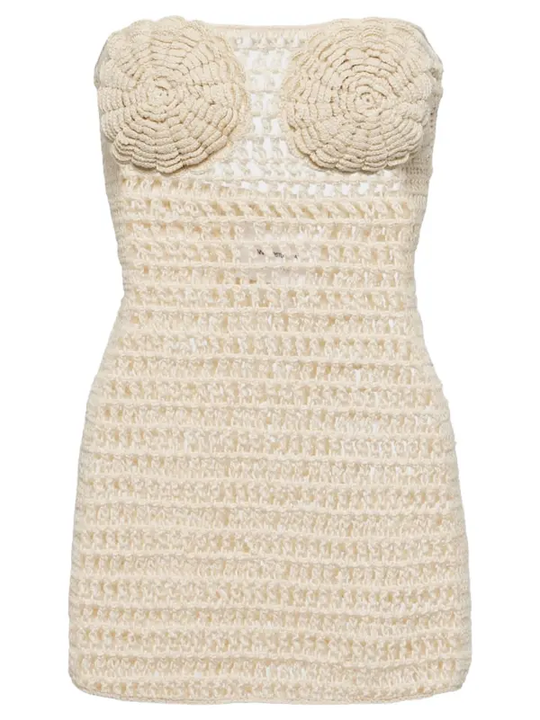 Anna Kosturova Camellia Cotton Crochet Bustier Dress - Neutrals