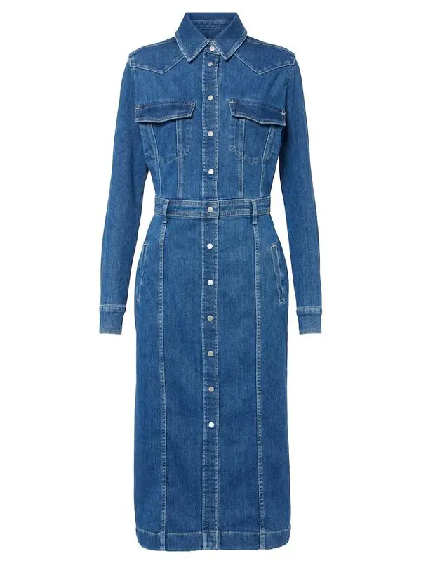 7 For All Mankind Denim Midi Shirt Dress - Blue