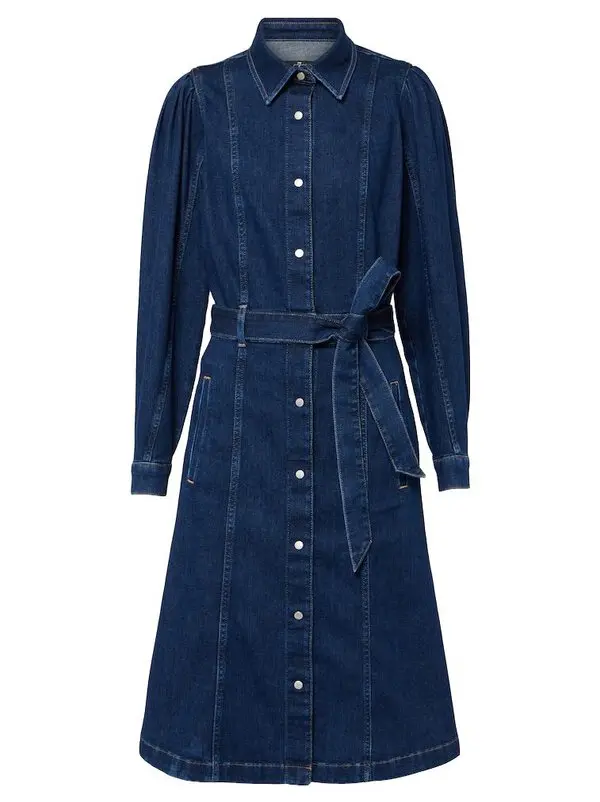 7 For All Mankind Denim Midi Shirt Dress - Blue
