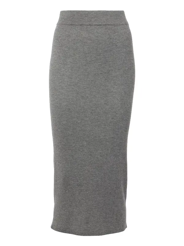 Brunello Cucinelli Ribbed-knit Midi Skirt - Grey