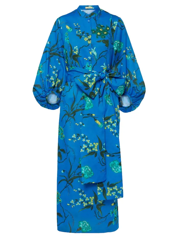 Erdem Floral Cotton And Linen Midi Dress - Blue