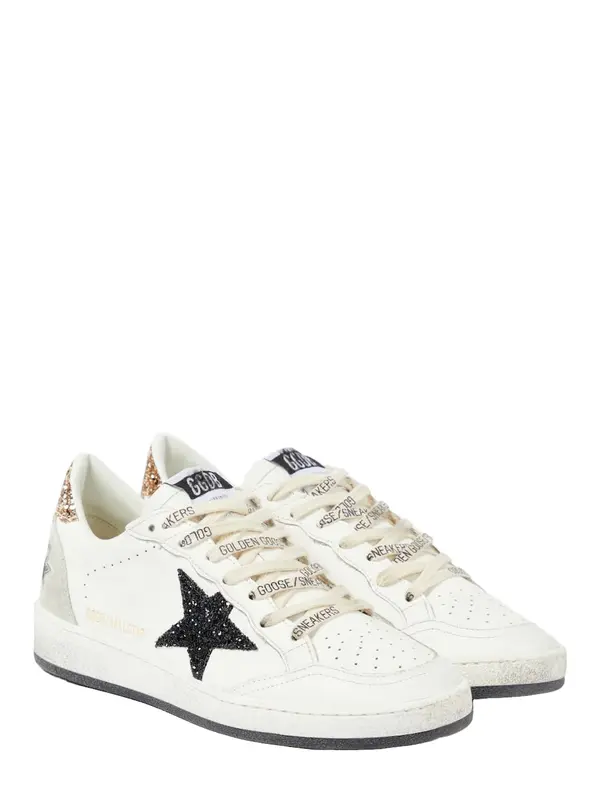 GOLDEN GOOSE Ball Star Glitter Leather Sneakers - White