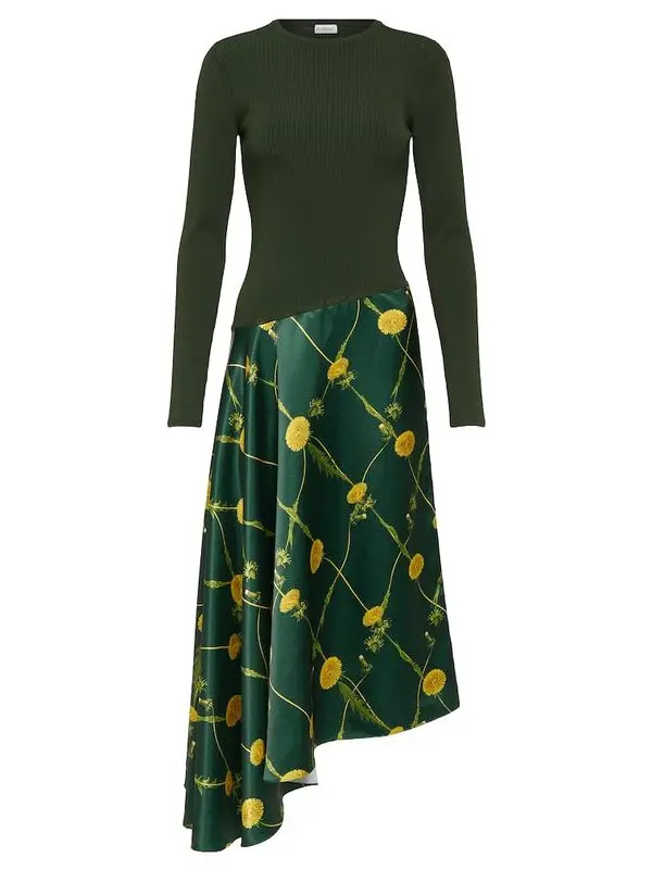 Burberry Printed Jersey And Satin Midi Dress - Green