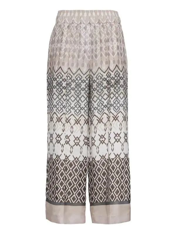 Brunello Cucinelli Printed Wide-leg Silk Pants - Grey