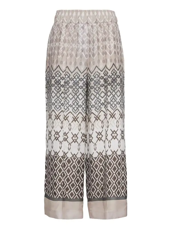 Brunello Cucinelli Printed Silk Wide-leg Pants - Grey