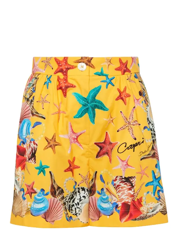 Dolce & Gabbana Capri Printed High-rise Shorts - Yellow