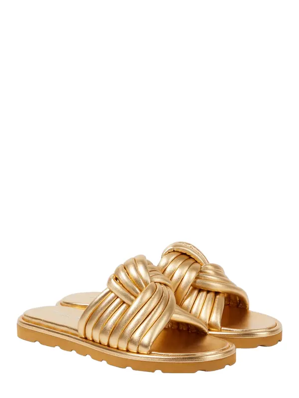 GIANVITO ROSSI Ottavia Metallic Leather Slides - Gold