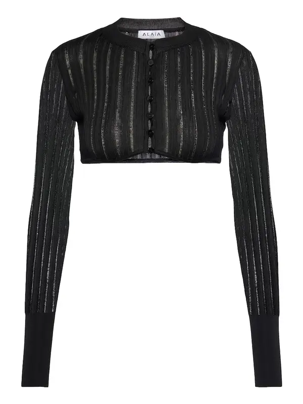 Alaïa Ribbed-knit Cropped Cardigan - Black