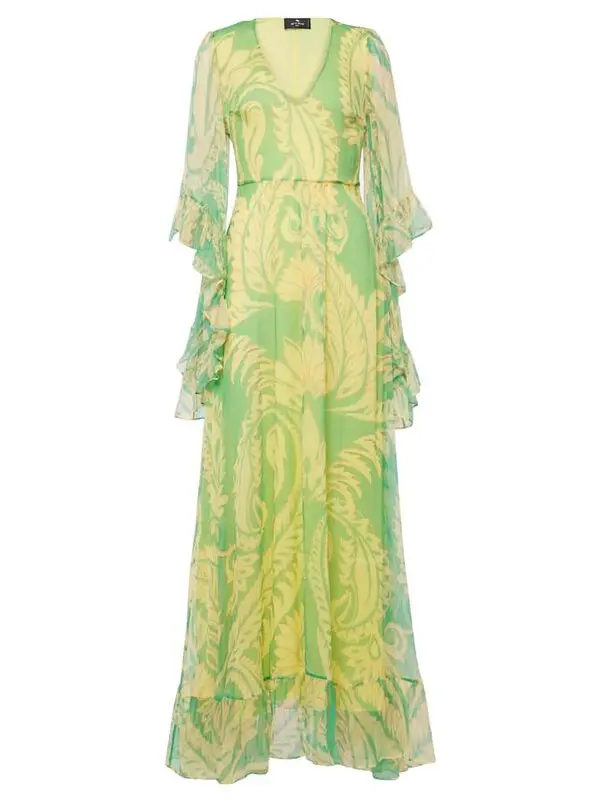 Etro Printed Silk Maxi Dress - Green