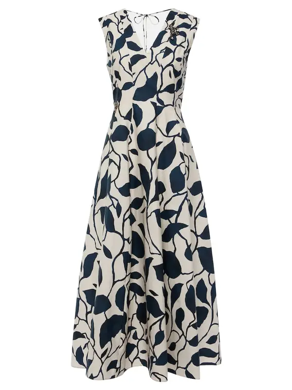 Max Mara Printed Cotton Poplin Midi Dress - Blue