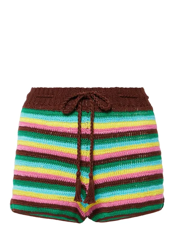 Anna Kosturova Striped Crochet Cotton Shorts - Multicoloured