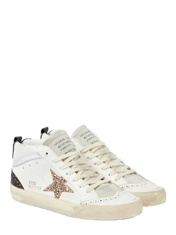 GOLDEN GOOSE Mid Star Glitter Leather Sneakers - White