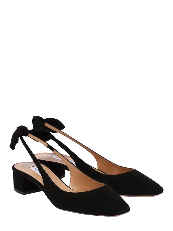 AQUAZZURA Very Bow 35 Suede Slingback Pumps - Black