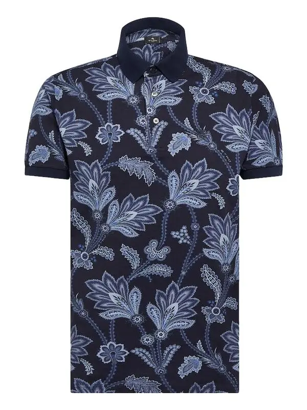 Etro Printed Cotton Piqué Polo Shirt - Blue