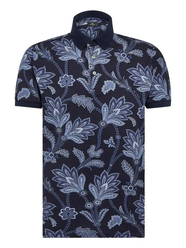 Etro Printed Cotton Piqué Polo Shirt - Blue