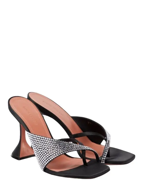 Amina Muaddi Shiona Embellished Satin Mules - Black