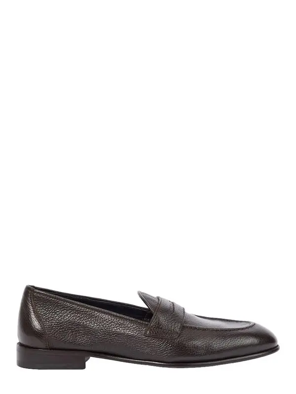 Brioni Appia Grained Leather Penny Loafers - Brown