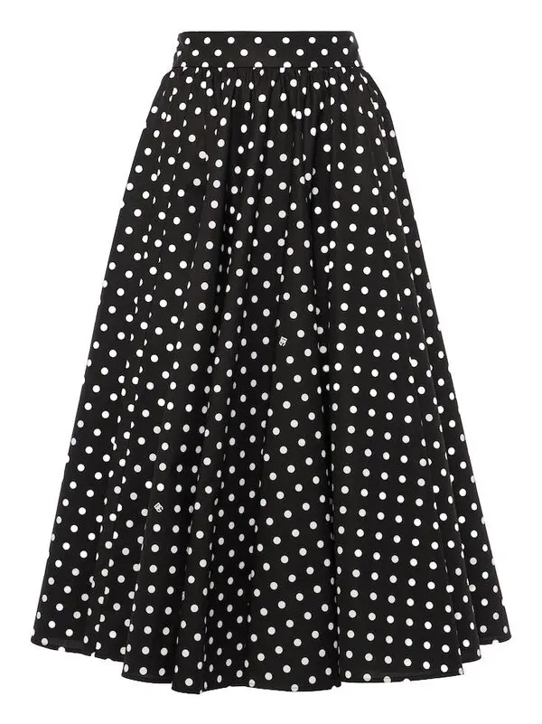 Dolce & Gabbana Polka-dot High-rise Cotton Poplin Midi Skirt - Black