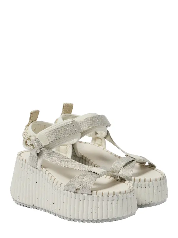 Chloé Nama Metallic Wedge Sandals - Silver